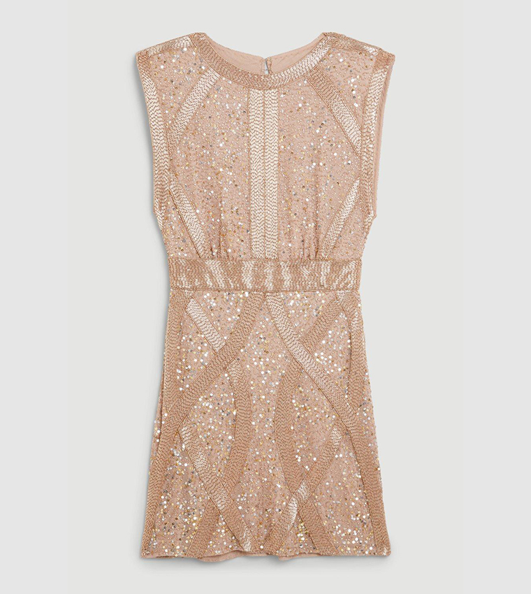 Buy Karen Millen Crystal Embellished Strong Shoulder Mini Dress In Nude
