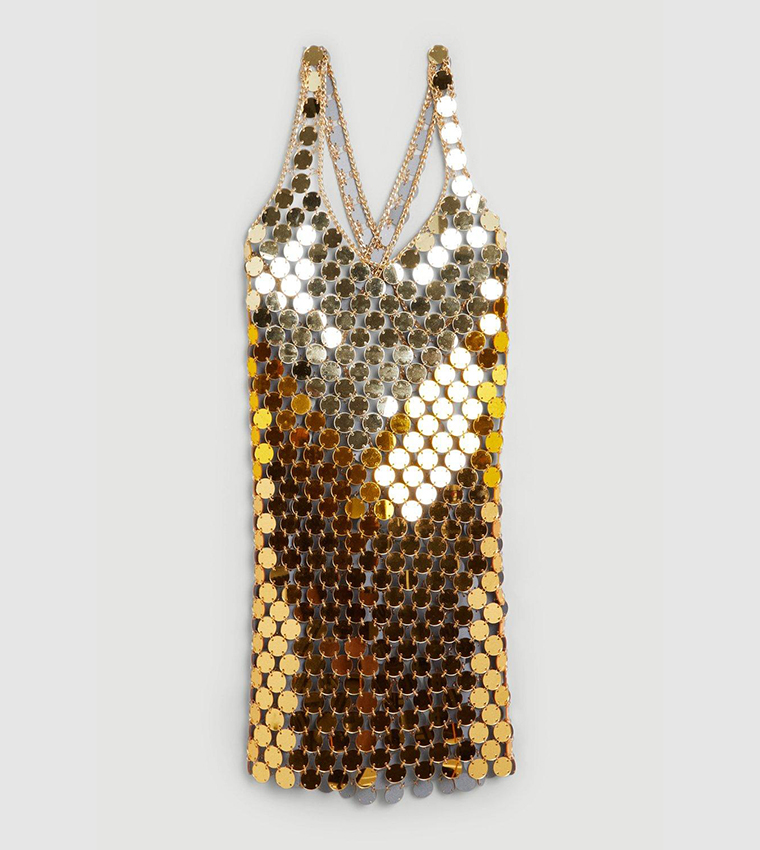 Buy Karen Millen Mirrored Disc Ombre Color Mini Dress In Gold ...