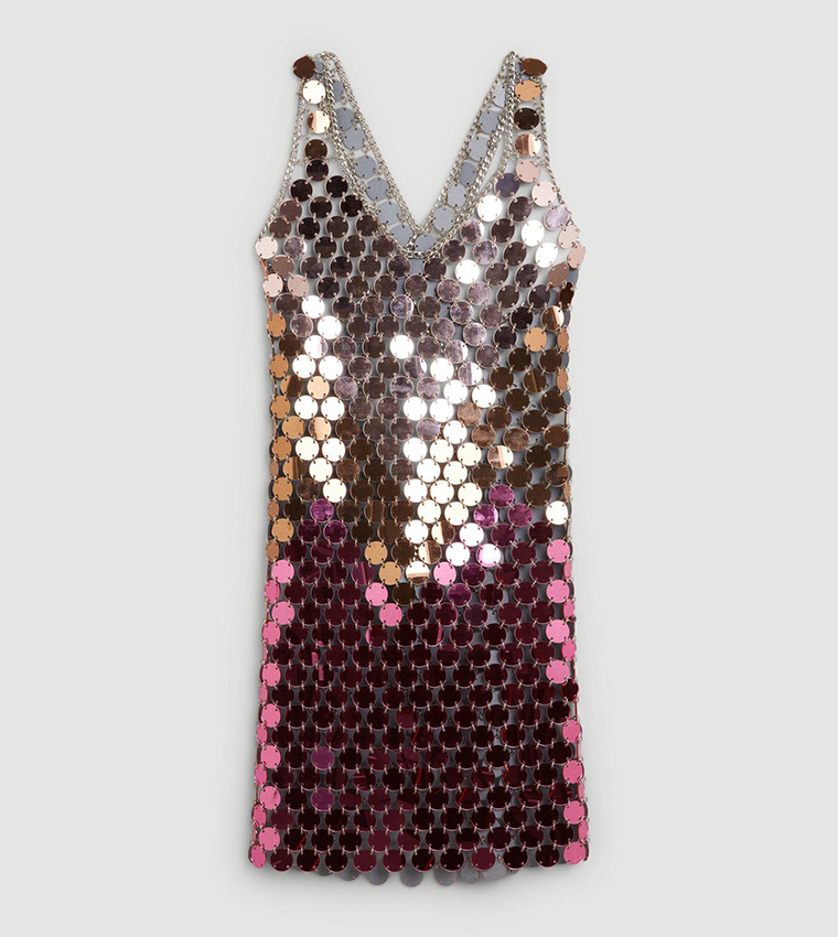 Buy Karen Millen Mirrored Disc Ombre Color Mini Dress In Pink ...