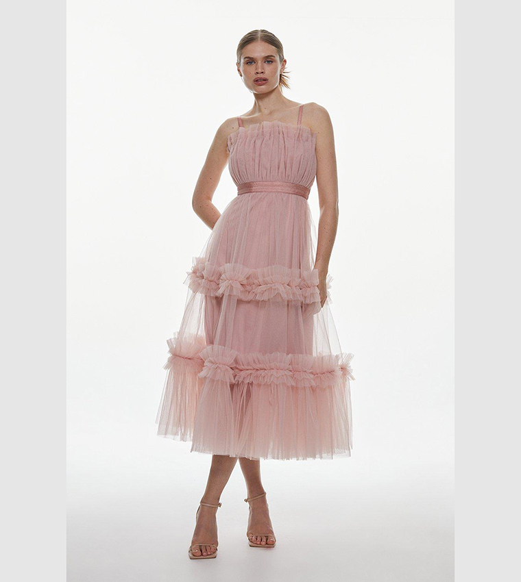 Buy Karen Millen Tulle Bandeau Tiered Midi Dress In Blush 6thstreet Qatar