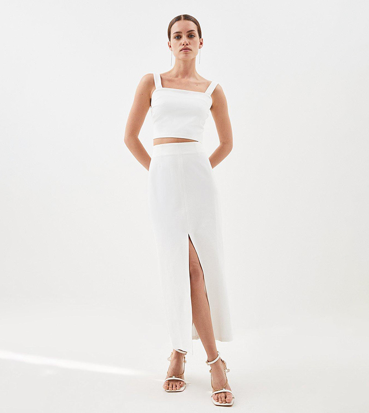 Buy Karen Millen Petite Ponte Strappy Crop Top Split Front Skirt Jersey ...