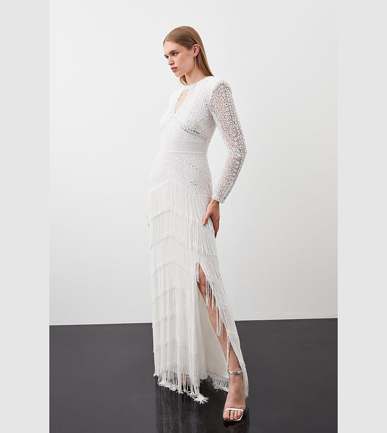 Buy Karen Millen Crystal Embellished Long Sleeve Maxi Dress In Ivory