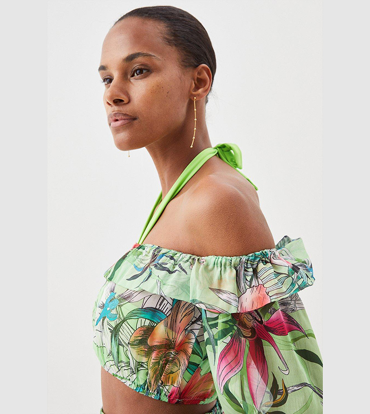 Buy Karen Millen Crinkle Floral Bardot Beach Crop Top In Multiple ...