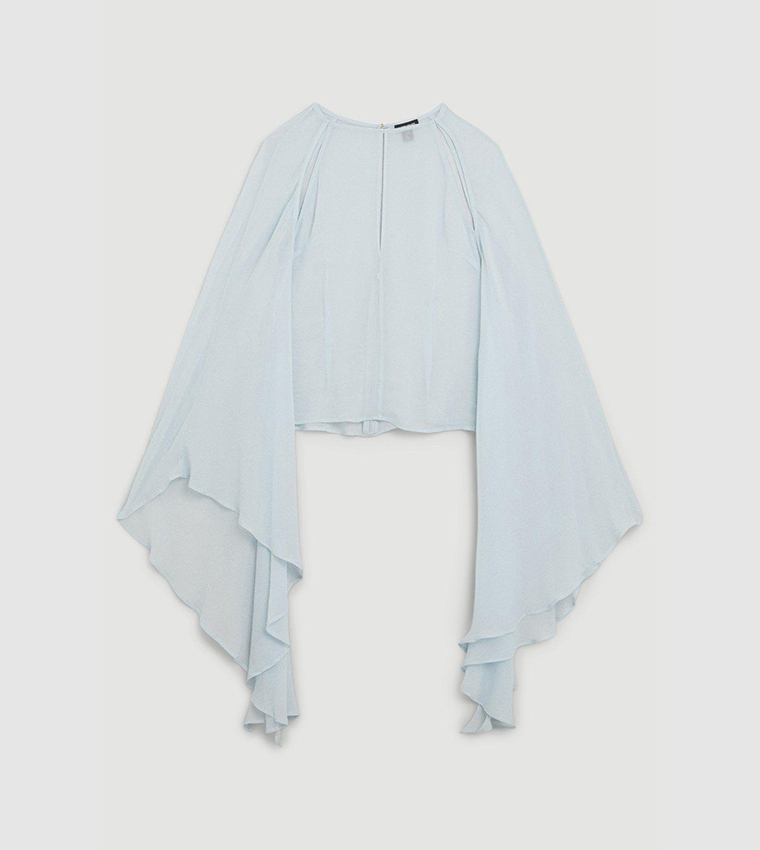 Buy Karen Millen Sheer Cut Out Cape Sleeve Top In Natural | 6thStreet ...