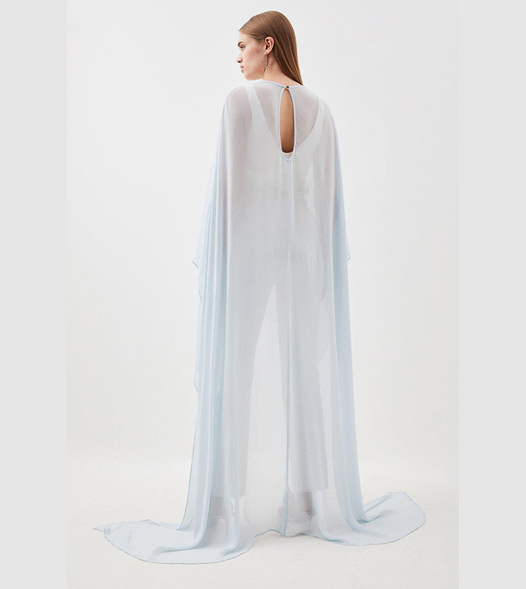 Buy Karen Millen Sheer Woven High Low Cape Overcoat In Blue | 6thStreet ...