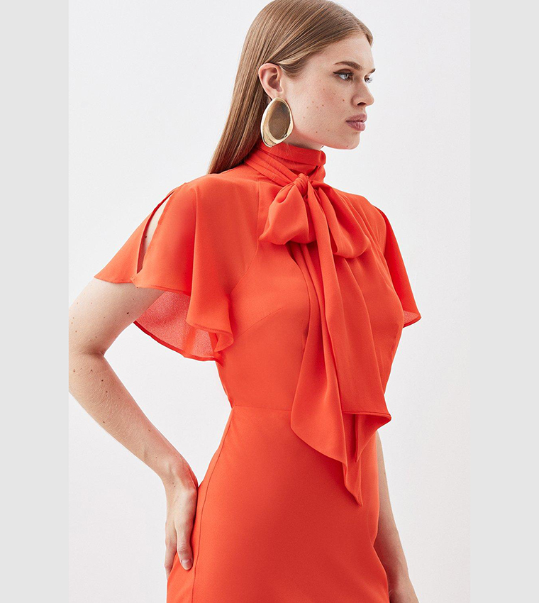 Buy Karen Millen Georgette Angel Sleeve Midi Dress In Red | 6thStreet Qatar