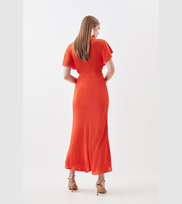 Buy Karen Millen Georgette Angel Sleeve Midi Dress In Red | 6thStreet Qatar
