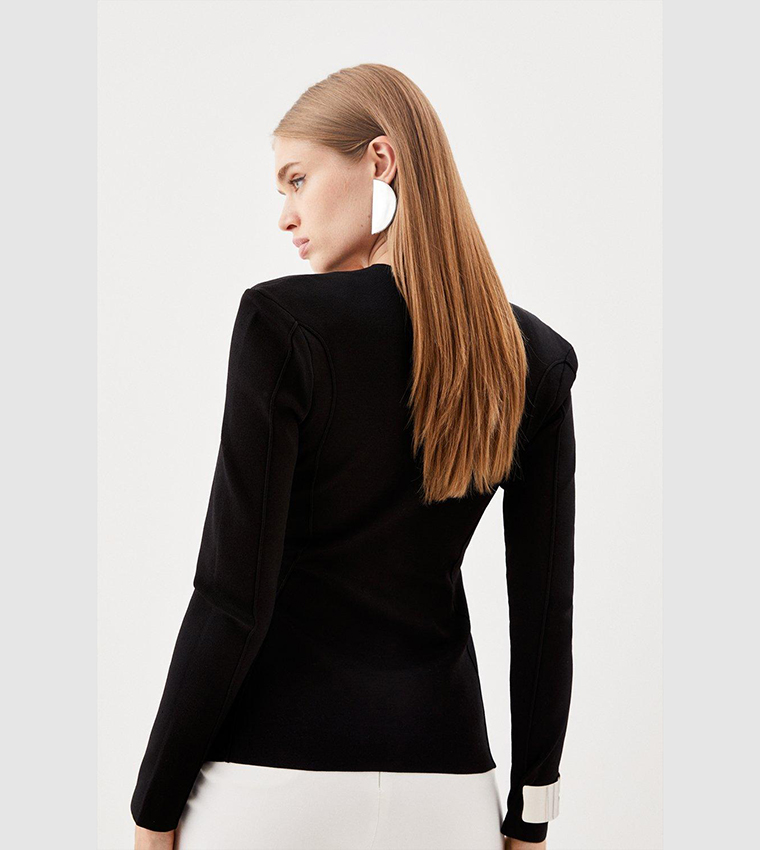 Buy Karen Millen Body Contouring Plunge Neck Knit Top In Black ...