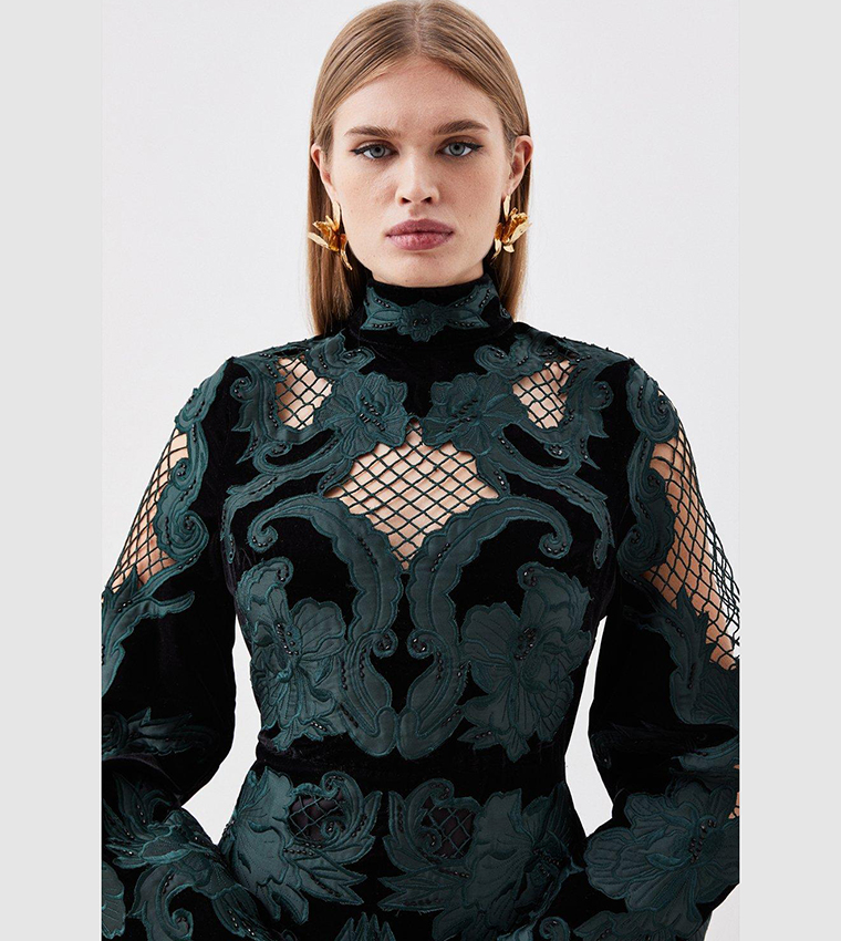 Buy Karen Millen Velvet Applique Woven Column Dress In FIG | 6thStreet ...