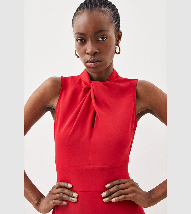 Buy Karen Millen Soft Tailored Twist Detail Midi Dress In Red