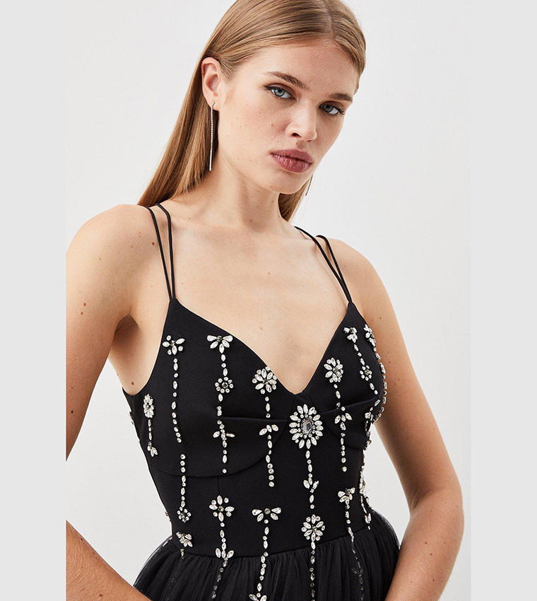 Buy Karen Millen Crystal Embellished Tulle Midi Dress In Black