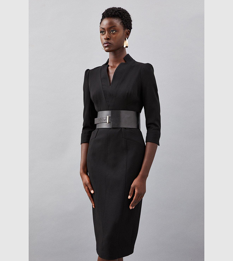 Buy Karen Millen Tailored Structured Crepe Forever Wide Belt Pencil ...