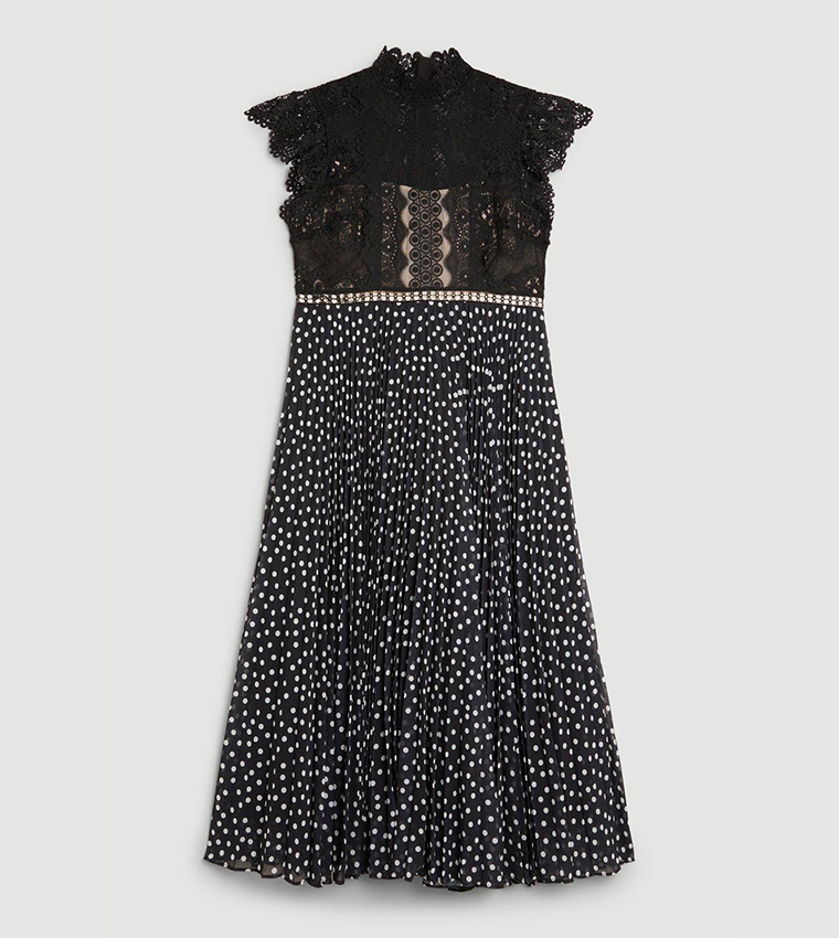 Buy Karen Millen Guipure Lace Dot Pleated Skirt Midi Dress In Multiple