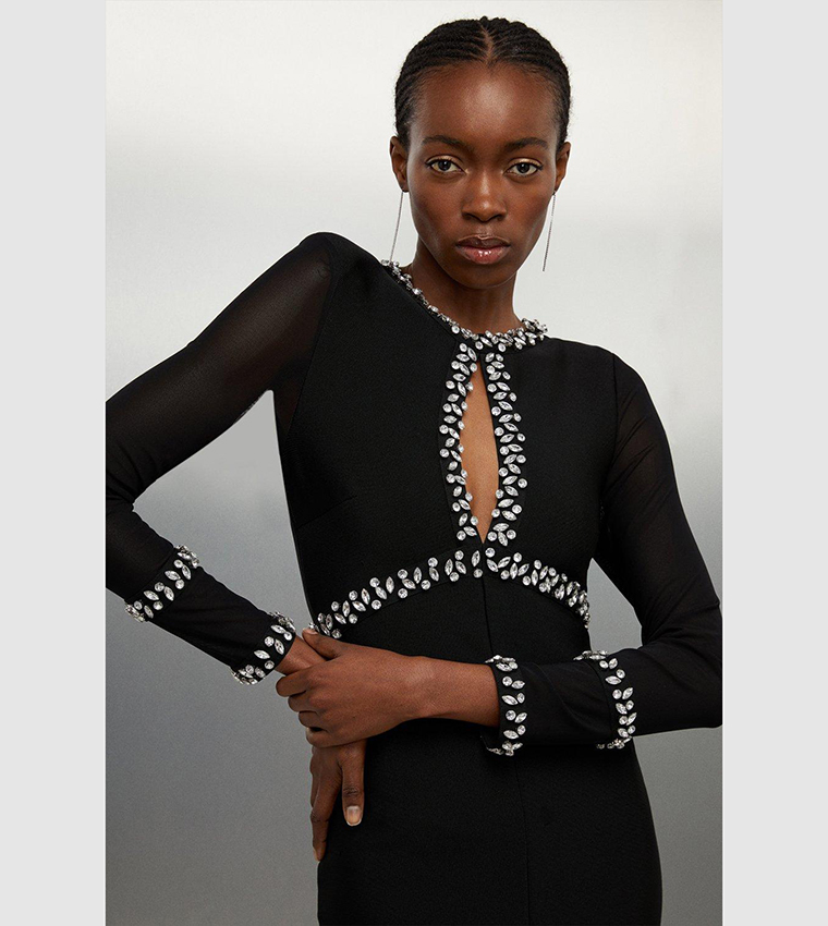 Buy Karen Millen Bodycon Knit Keyhole Embellished Maxi Dress In Black ...