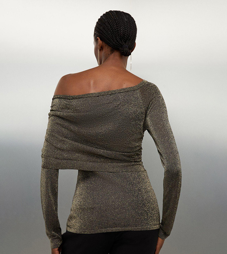 Buy Karen Millen Slinky Metallic Wrap Knit Top In Grey | 6thStreet UAE Buy Karen Millen Slinky Metallic Wrap Knit Top In Grey | 6thStreet UAE