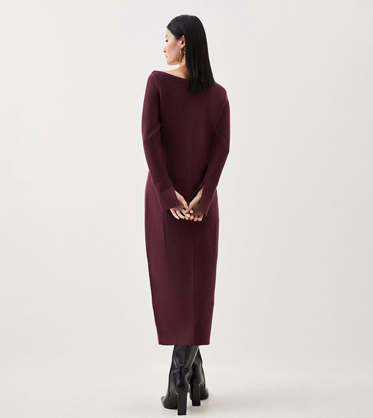 Buy Karen Millen Compact Knit Wool Look Drop Shoulder Midi Dress In ...