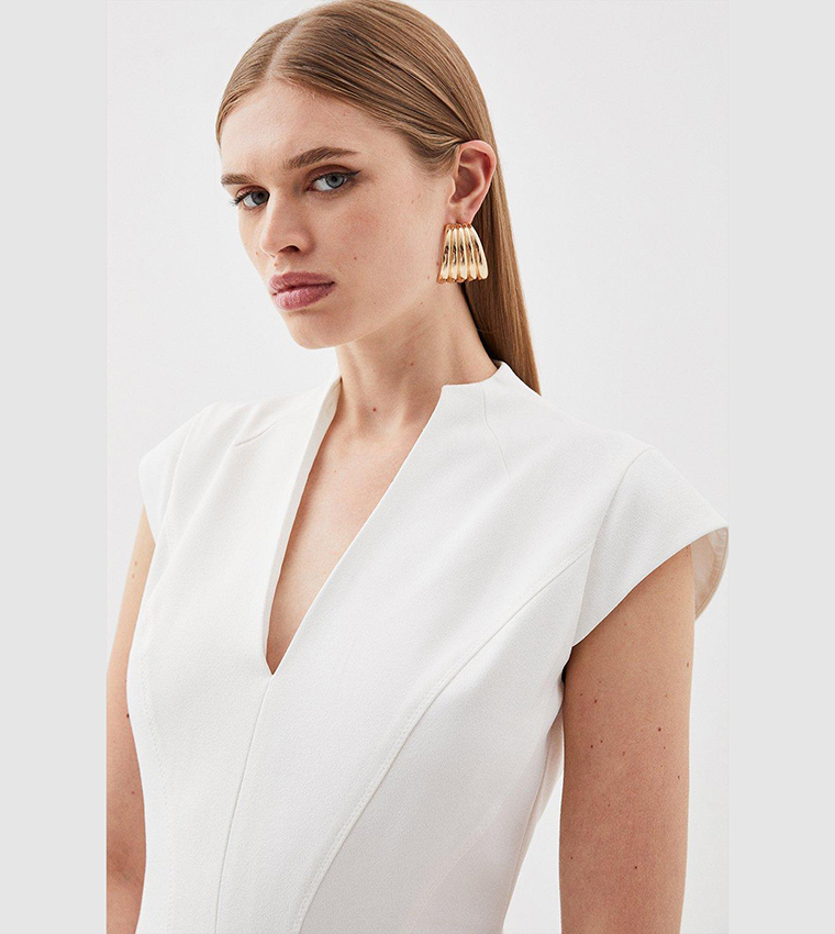 Buy Karen Millen Structured Crepe Seam Detail High Neck Pencil Midi