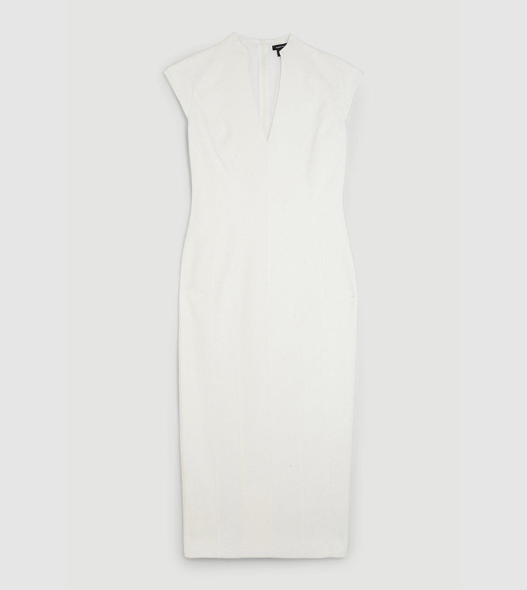 Buy Karen Millen Structured Crepe Seam Detail High Neck Pencil Midi