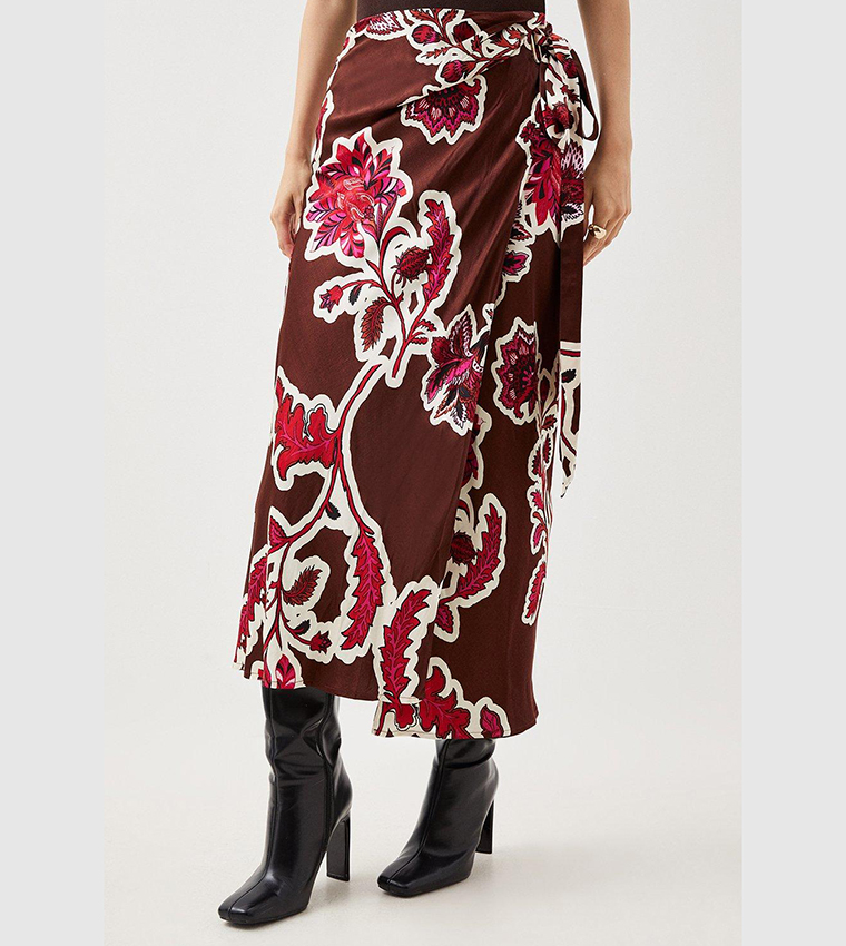 Buy Karen Millen Batik Viscose Satin Maxi Skirt In FLORAL | 6thStreet ...