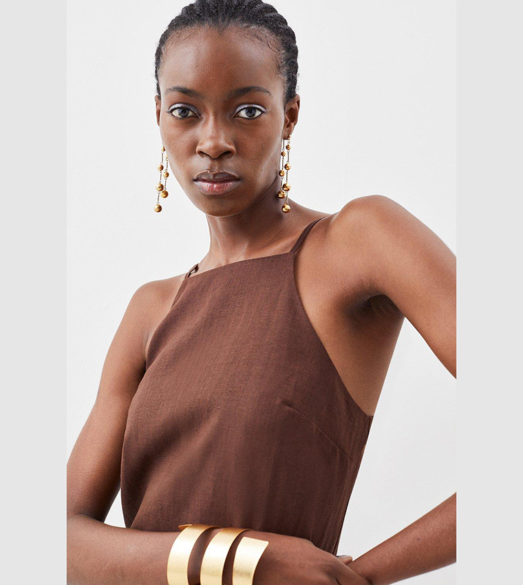 Buy Karen Millen Tailored Linen Slit Detail Strappy Maxi Dress In