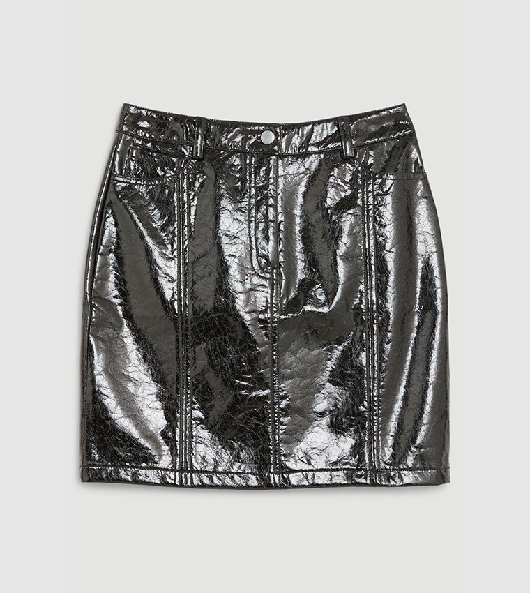 Buy Karen Millen Metallic Faux Leather Mini Skirt In Black | 6thStreet UAE