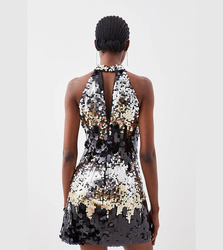 Buy Karen Millen Sequin Halter Mini Dress In Blue | 6thStreet Qatar