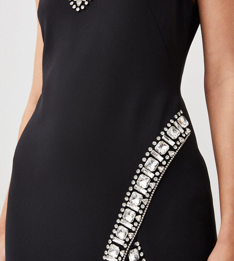 Buy Karen Millen Crystal Embellished Woven Thigh Split Midi Dress In