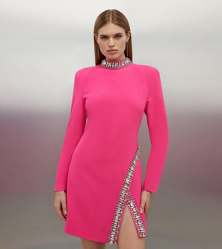 Buy Karen Millen Crystal Embellished Woven Long Sleeves Mini Dress In