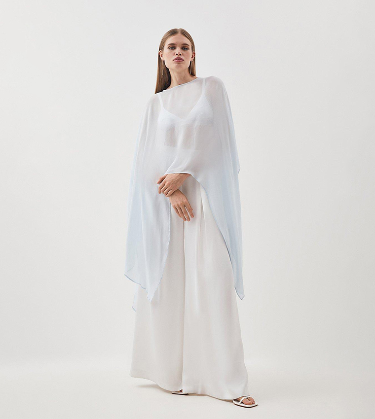 Buy Karen Millen Sheer Woven Cape Overcoat In Blue | 6thStreet Qatar