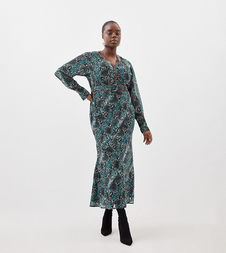 Buy Karen Millen Plus Size Printed Woven Maxi Dress With Scarf Detail ...