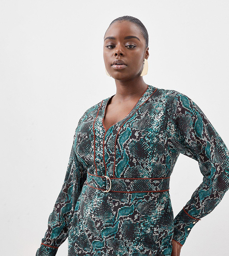 Buy Karen Millen Plus Size Printed Woven Maxi Dress With Scarf Detail ...