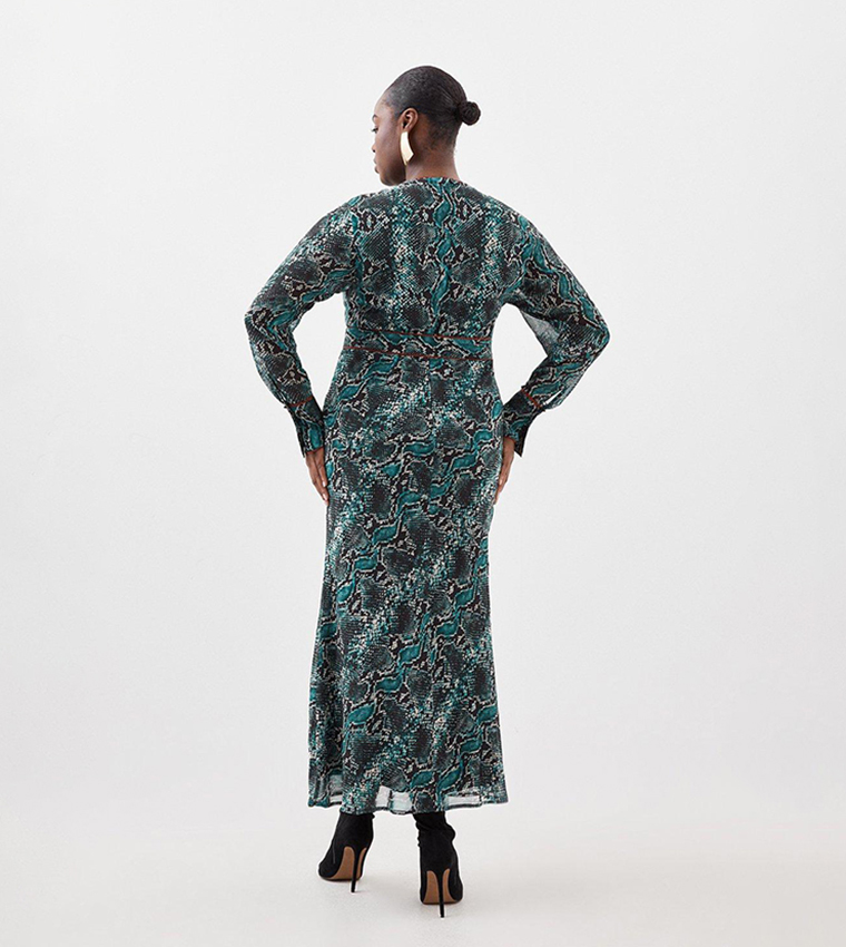 Buy Karen Millen Plus Size Printed Woven Maxi Dress With Scarf Detail ...