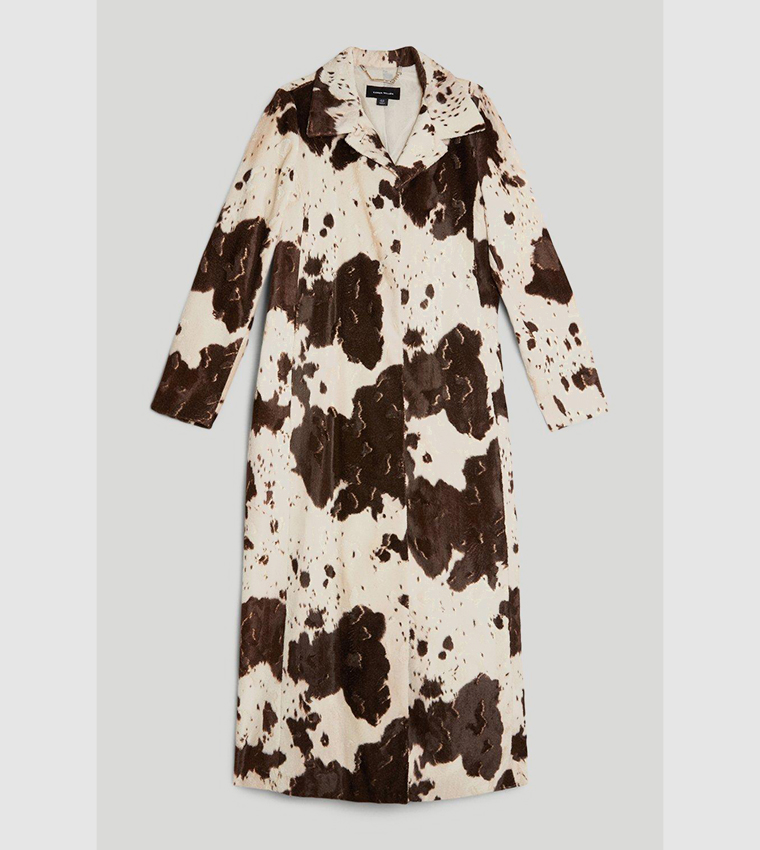 Buy Karen Millen Signature Faux Ponyskin Cow Print Collared Midi Coat ...