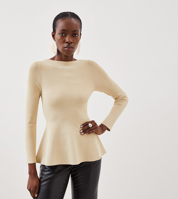 Buy Karen Millen Premium Drape Compact Knit Top In STONE | 6thStreet Kuwait