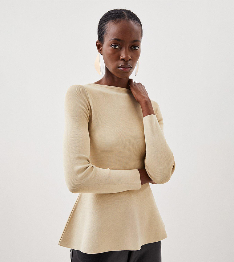 Buy Karen Millen Premium Drape Compact Knit Top In STONE | 6thStreet Kuwait