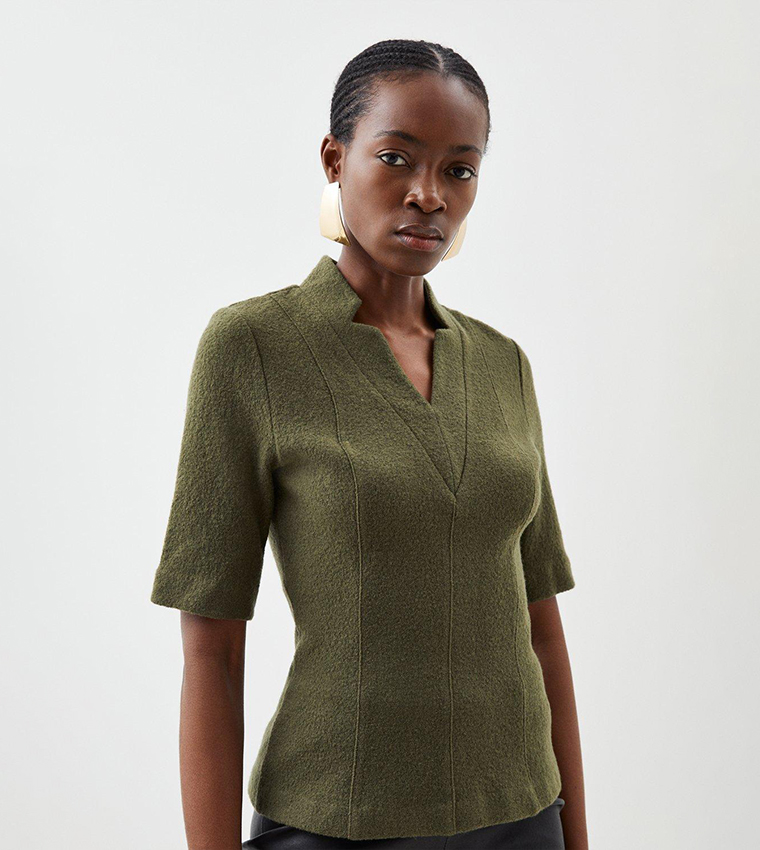 Buy Karen Millen Boiled Wool Structured Knit Top In Moss | 6thStreet ...