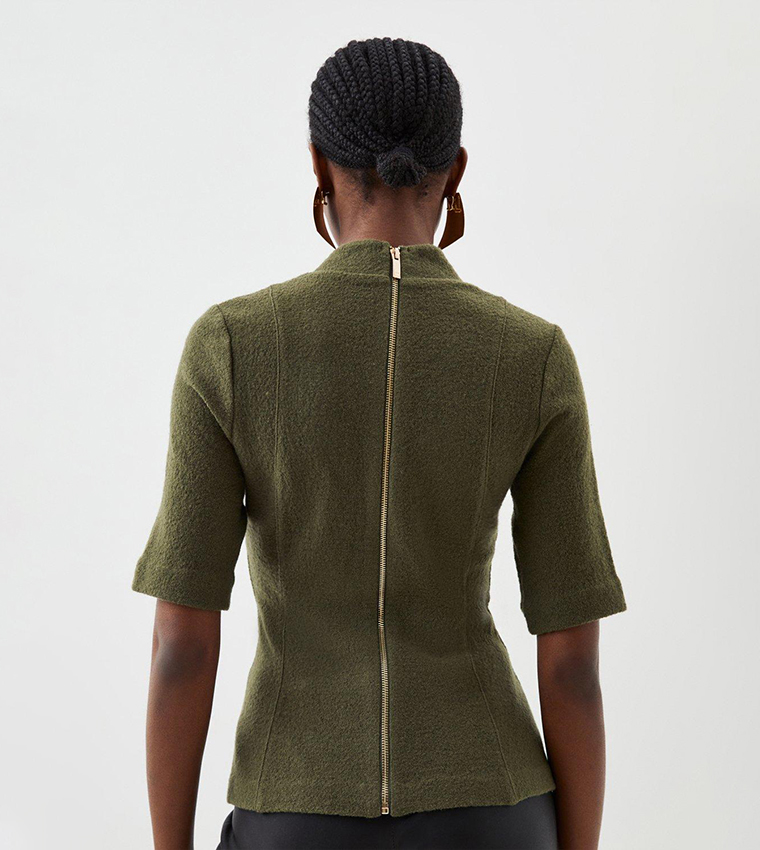 Buy Karen Millen Boiled Wool Structured Knit Top In Moss | 6thStreet ...