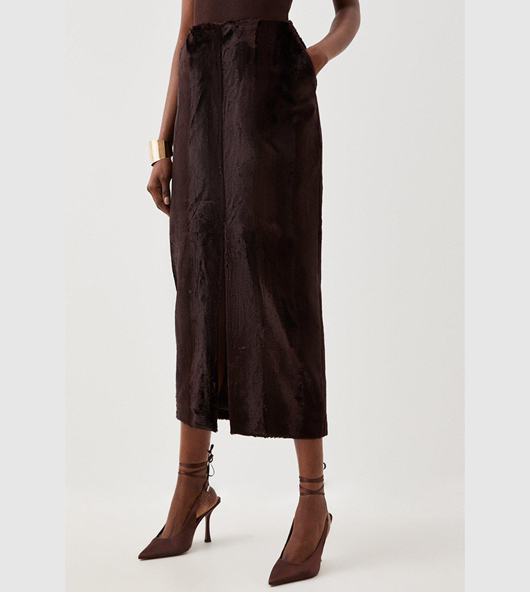 Buy Karen Millen Tailored Signature Pony Skin High Waist Midi Skirt In ...