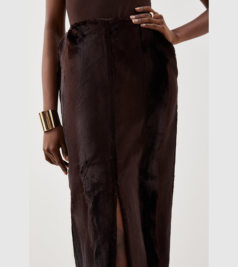 Buy Karen Millen Tailored Signature Pony Skin High Waist Midi Skirt In ...