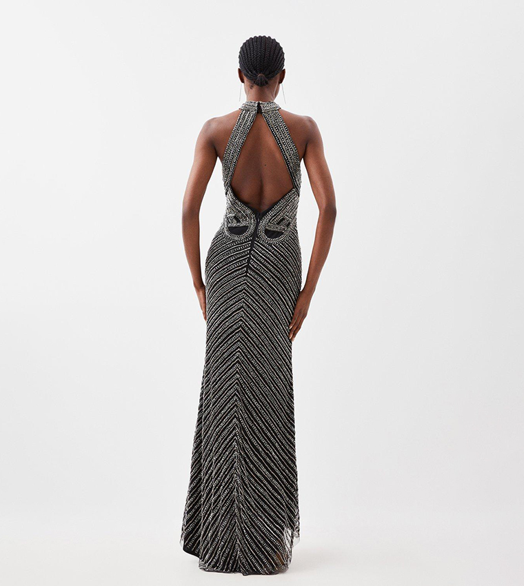 Buy Karen Millen Petite Embellished Beaded Halter Woven Maxi Dress In ...