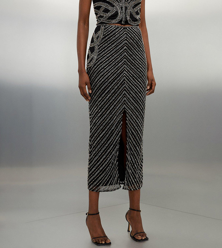 Buy Karen Millen Embellished Beaded Woven Co Ord Set In Silver ...