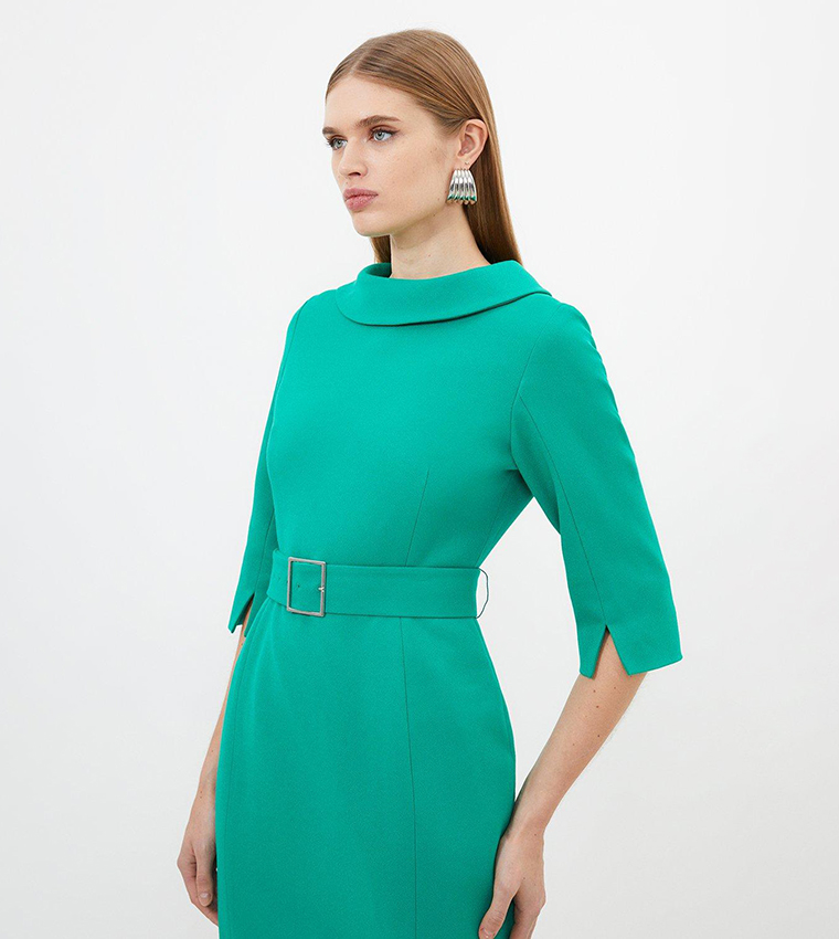 Buy Karen Millen Structured Crepe Tailored Roll Neck Pencil Midi Dress ...
