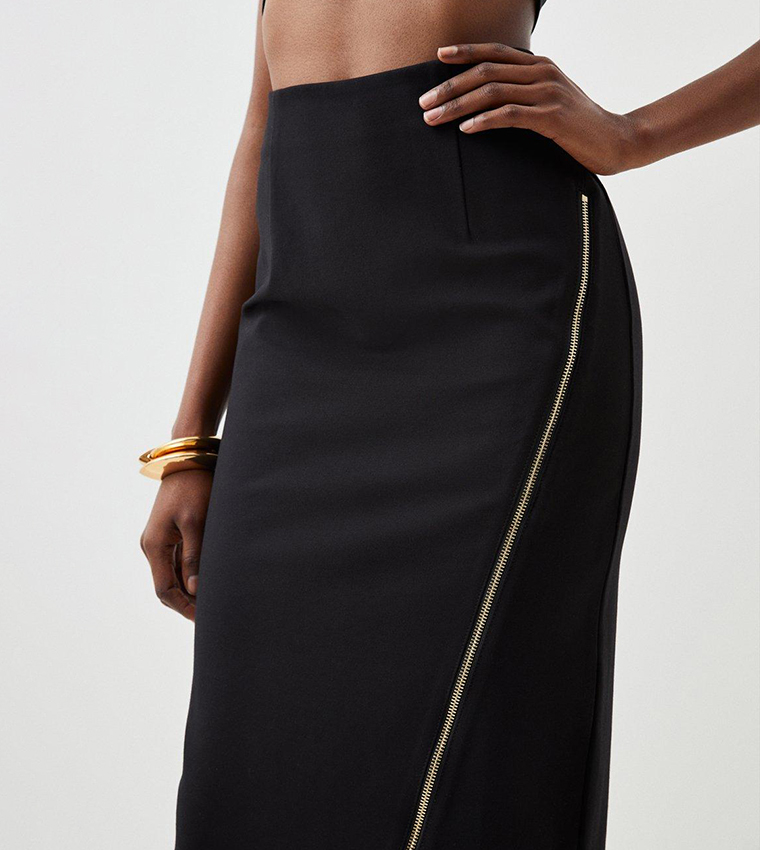 Buy Karen Millen Ponte Zip Detail Midaxi Skirt In Black 6thstreet Kuwait
