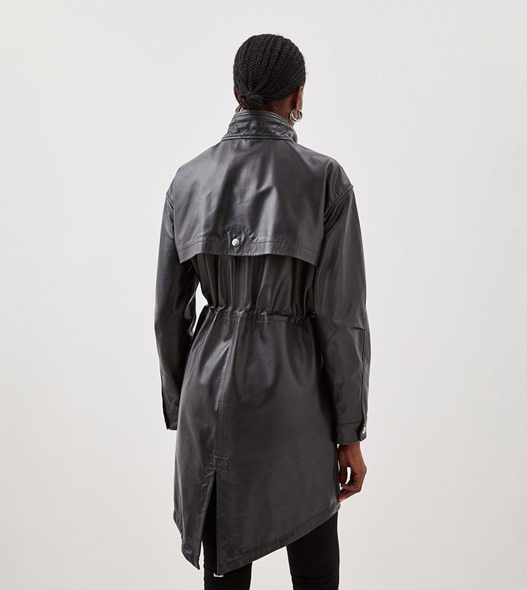 Buy Karen Millen Leather Hooded Parka Jacket In Black | 6thStreet Qatar