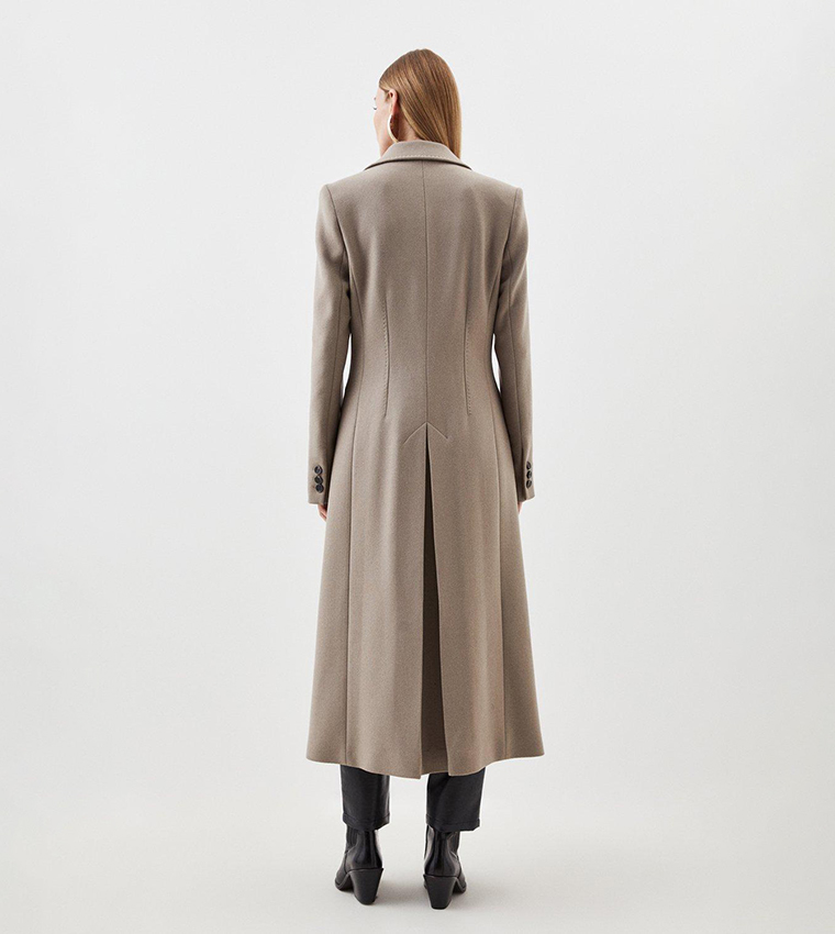 Buy Karen Millen Italian Wool Double Breasted Longline Coat In Taupe ...