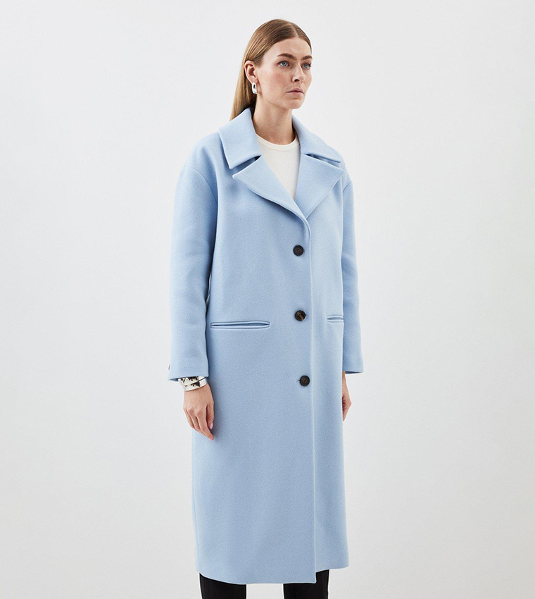 Buy Karen Millen Italian Wool Oversize Boxy Coat In Blue | 6thStreet ...