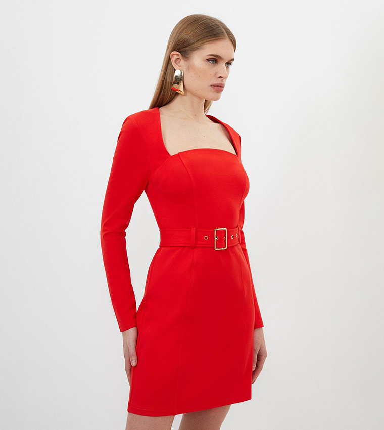 Buy Karen Millen Jersey Ponte Belted Mini Dress In Red 6thstreet Qatar