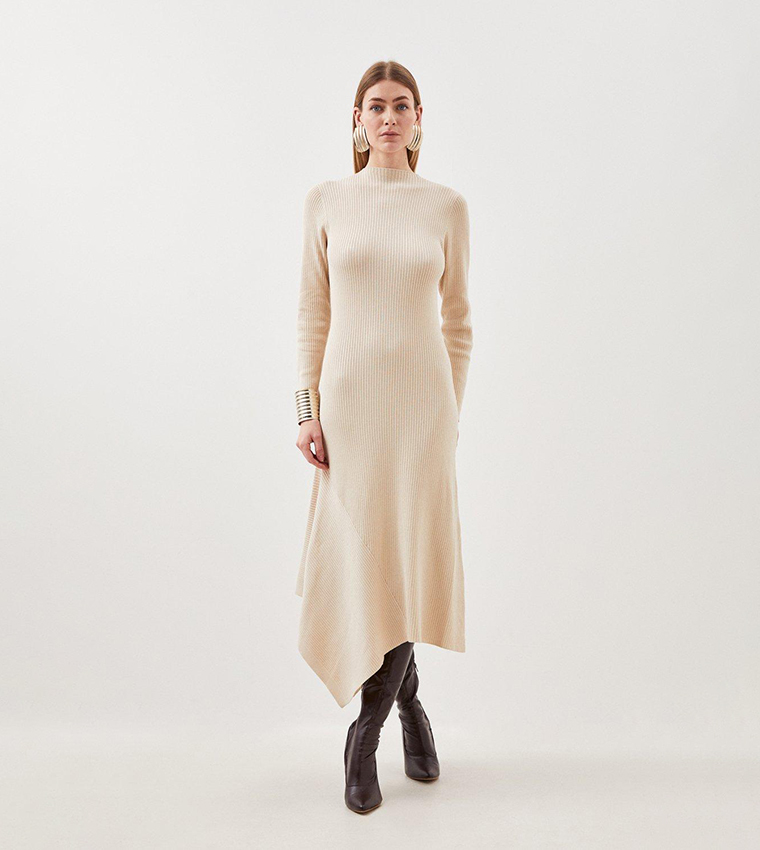 Buy Karen Millen Viscose Blend Ribbed Knit Midaxi Dress In Natural