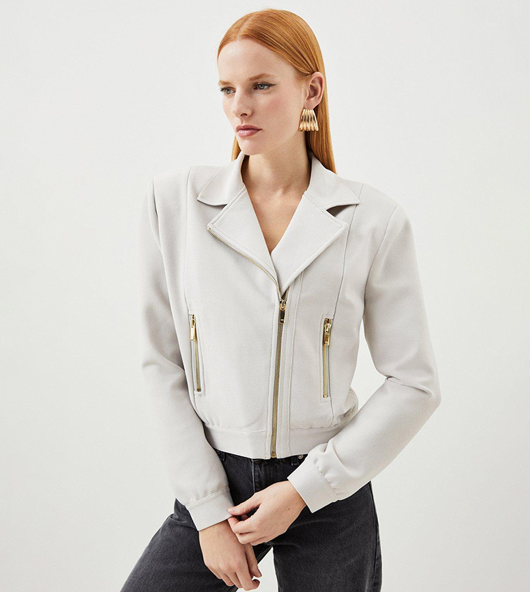 Buy Karen Millen Figure Form Bandage Knit Bomber Jacket In Grey ...