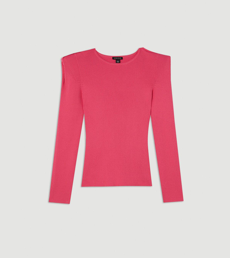 Buy Karen Millen Viscose Blend Ribbed Knit Power Shoulder Top In Pink ...